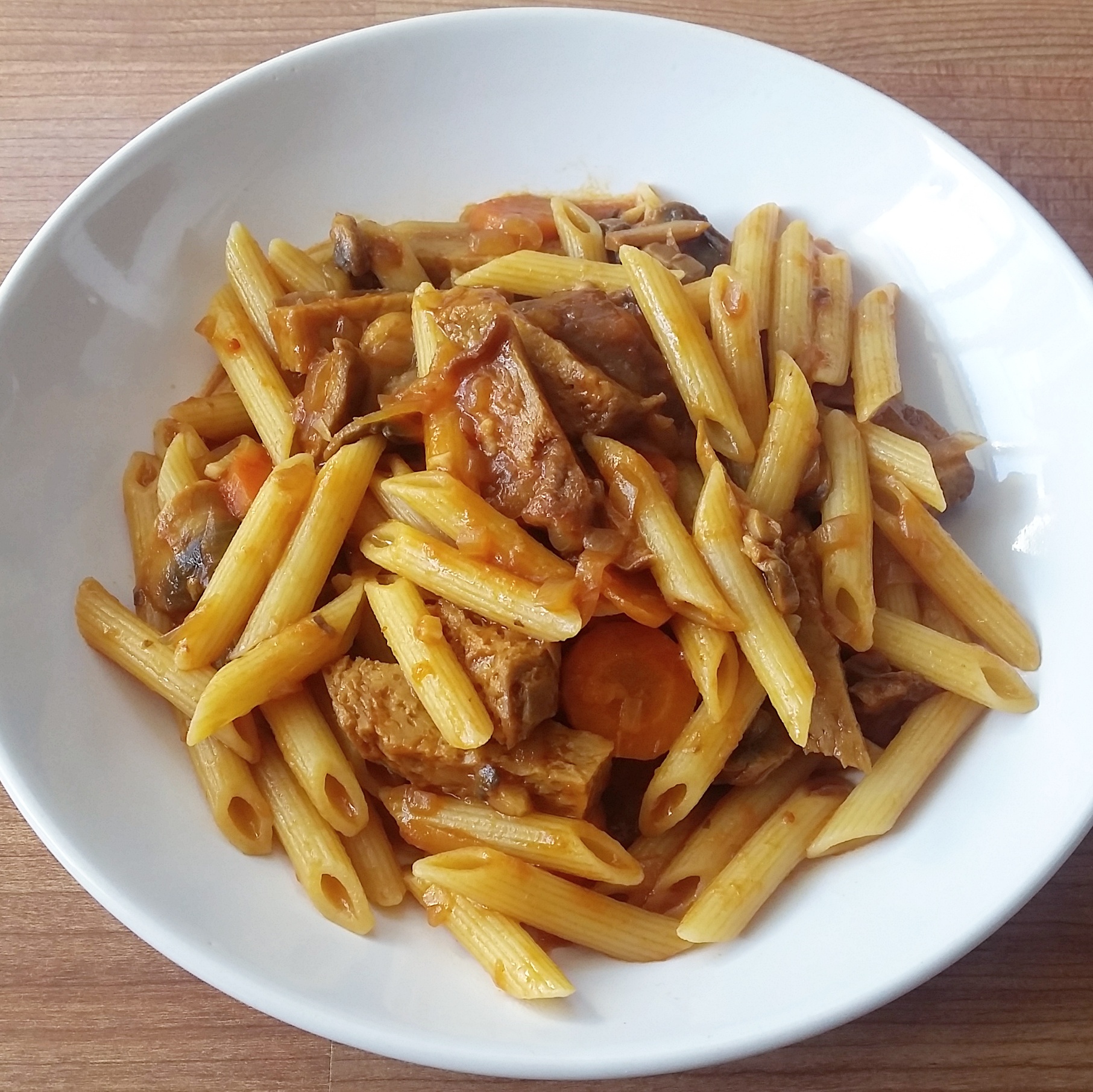 Rosto. GIbraltarian pasta dish in a rich tomato sauce and seitan